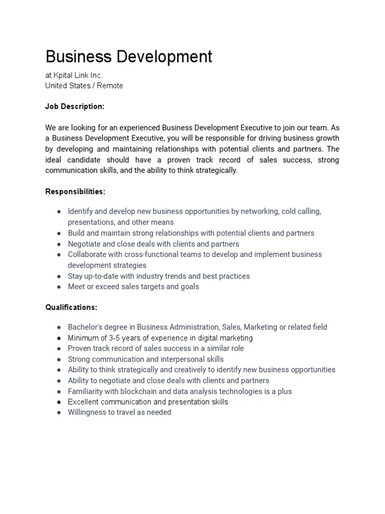 Business Development Executive Role | PDF | Career & Growth | Business