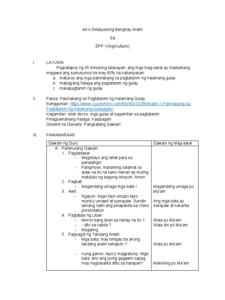 4A's lesson plan in EPP | PDF