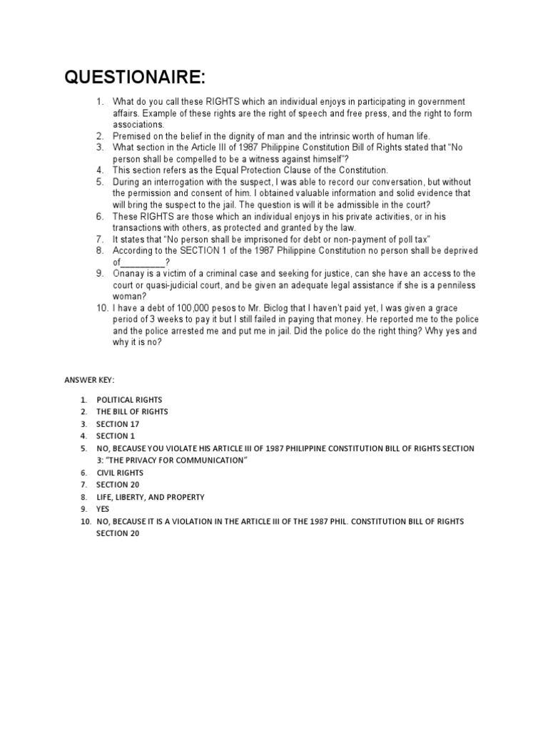 Bill of Rights Q and A | PDF