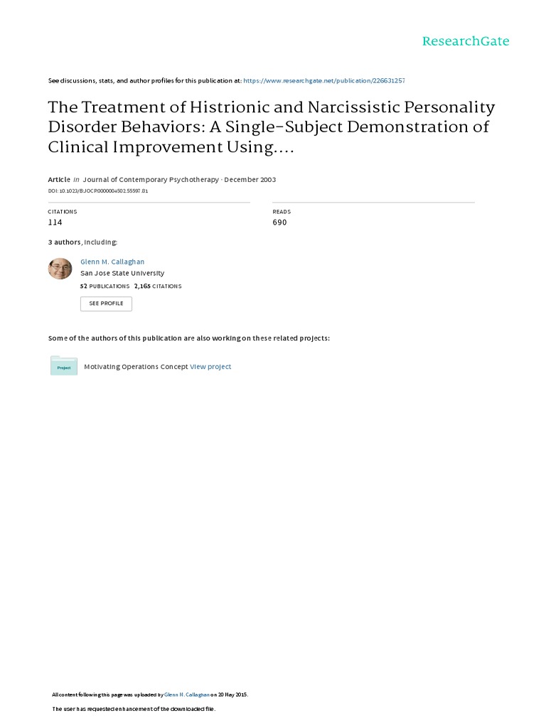The Treatment of Histrionic and Narcissistic Perso | PDF ...
