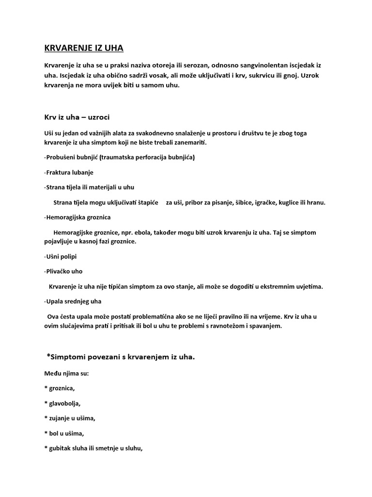 Krvarenje Iz Uha I Nosa | PDF