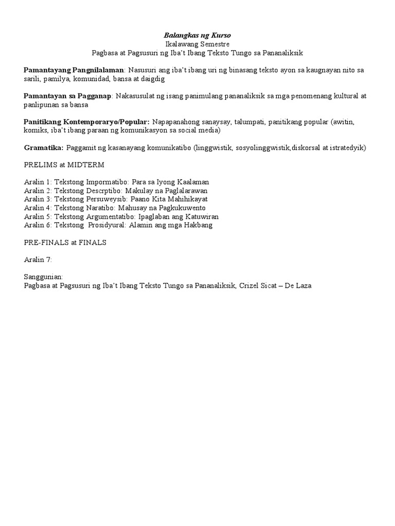 Course Outline Grade 11 | PDF