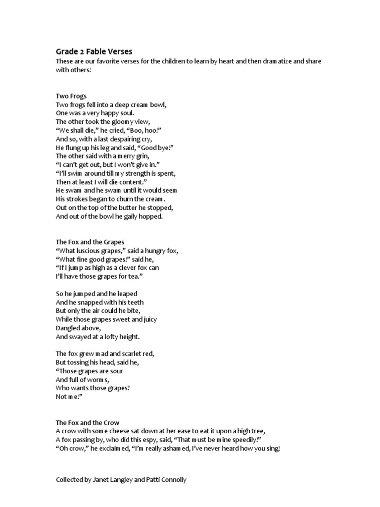 2nd Grade Fable Verses - Final | PDF