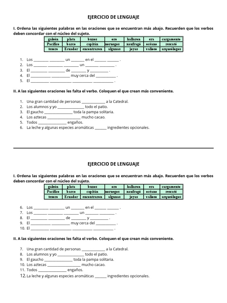 Ejercicio de Lenguaje | PDF