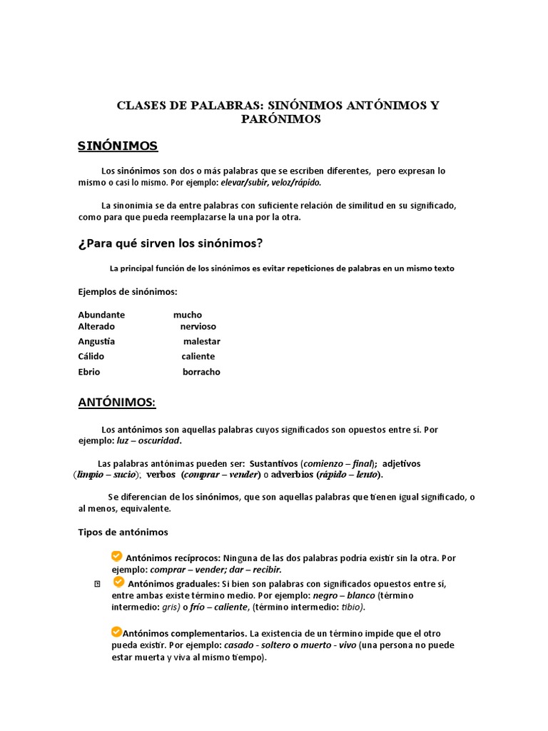 Actividades para Tercer Año Sinónimos Antonimos y Parónimos | PDF