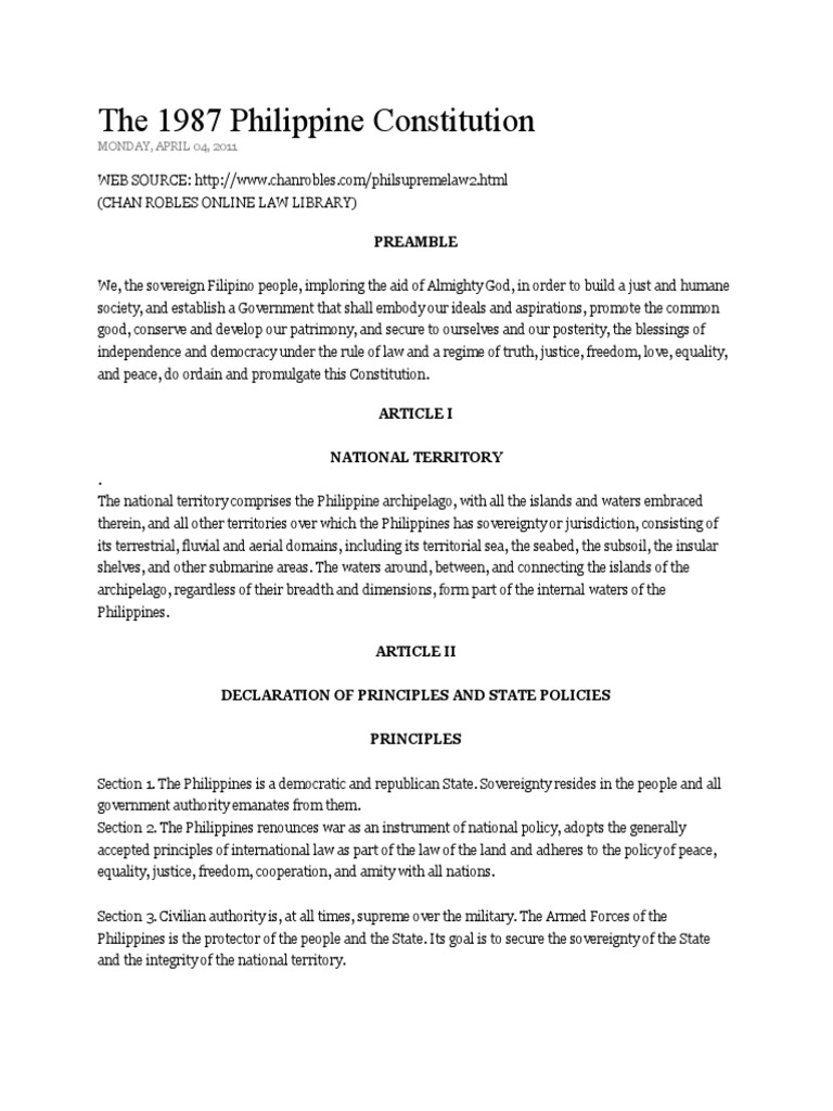 The 1987 Philippine Constitution | PDF | Presidents Of The United ...