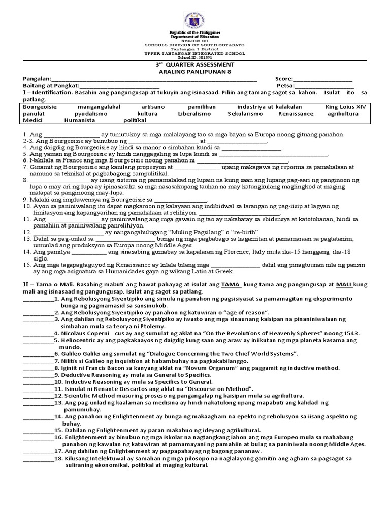 AP8 - 3rd QUARTER ASSESSMENT Final DONE PRINT | PDF