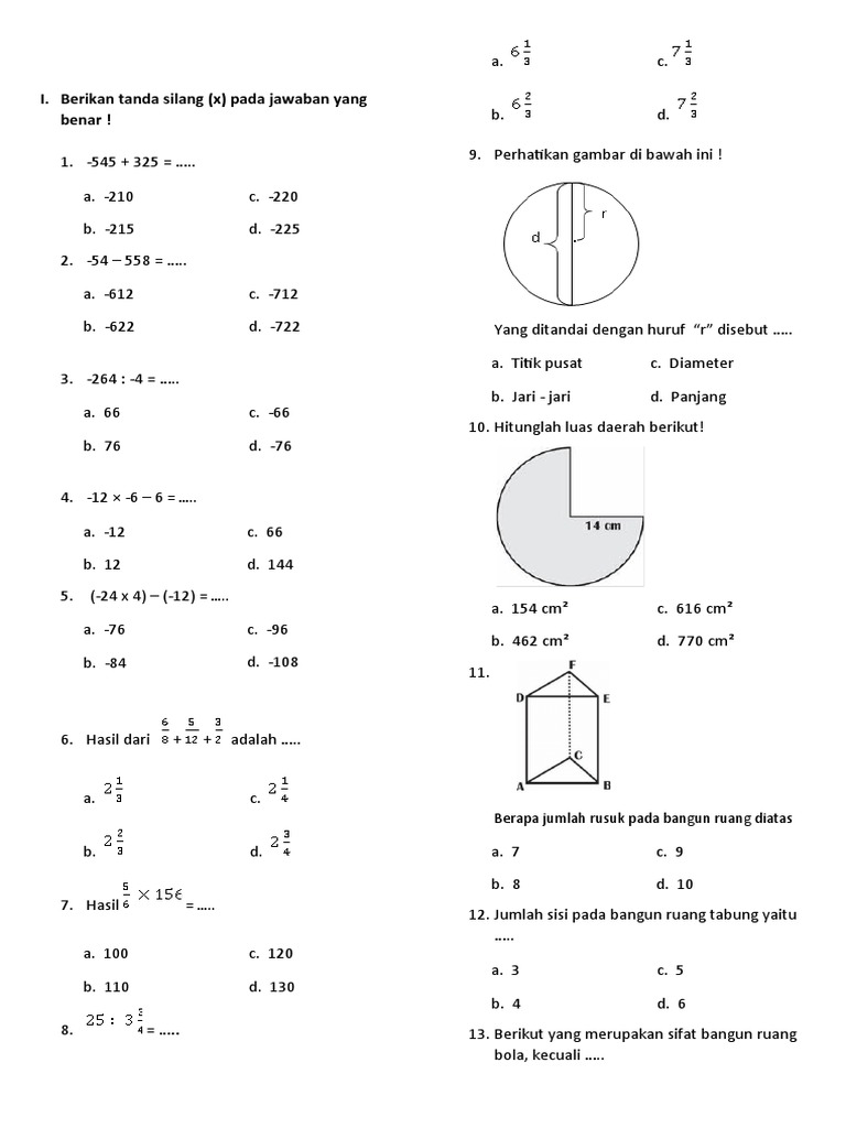 Soal PAS MTK Kls 6 Semester 2 | PDF