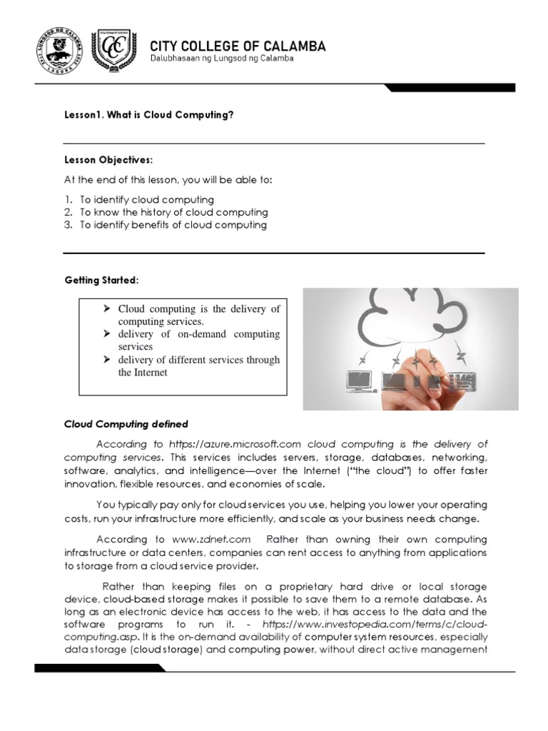 Lesson 1 Understanding Cloud Computing | PDF | Cloud Computing | Computing Lesson 1 Understanding Cloud Computing | PDF | Cloud Computing | Computing