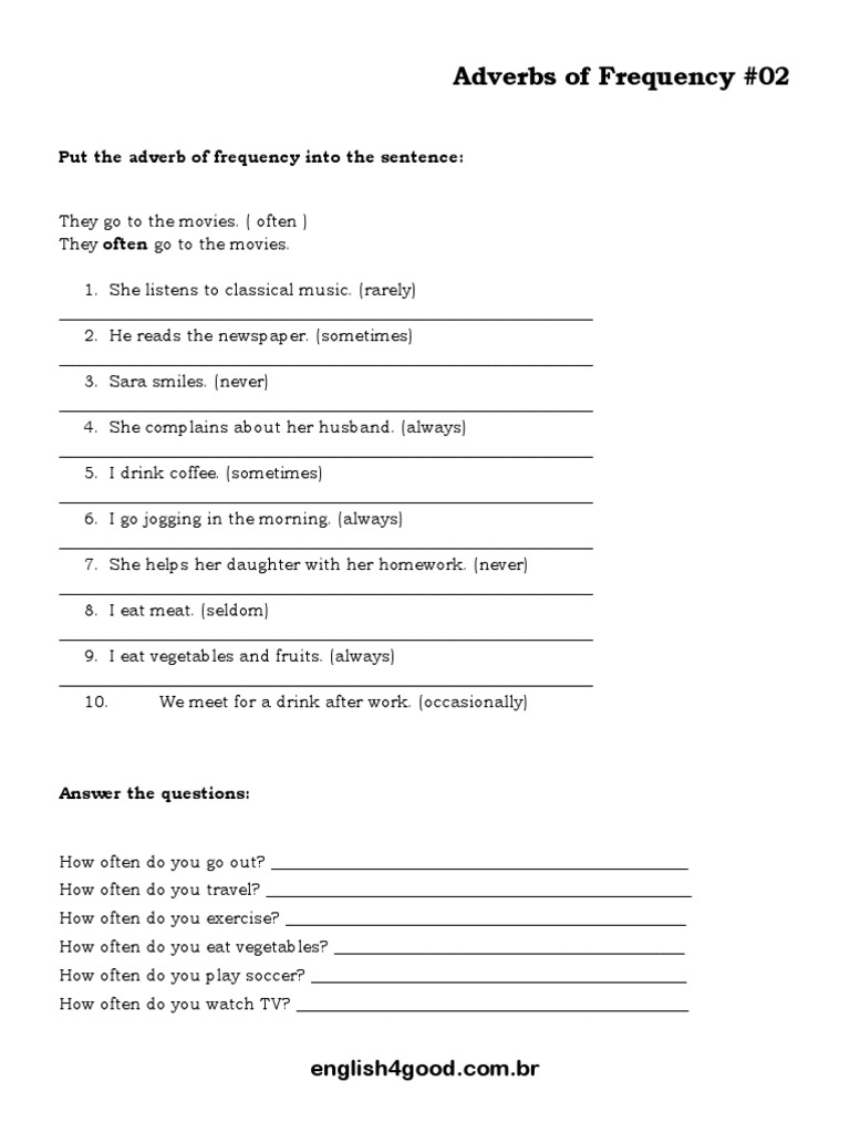 Adverbs of Frequency | PDF | Nutrition | Diet & Nutrition