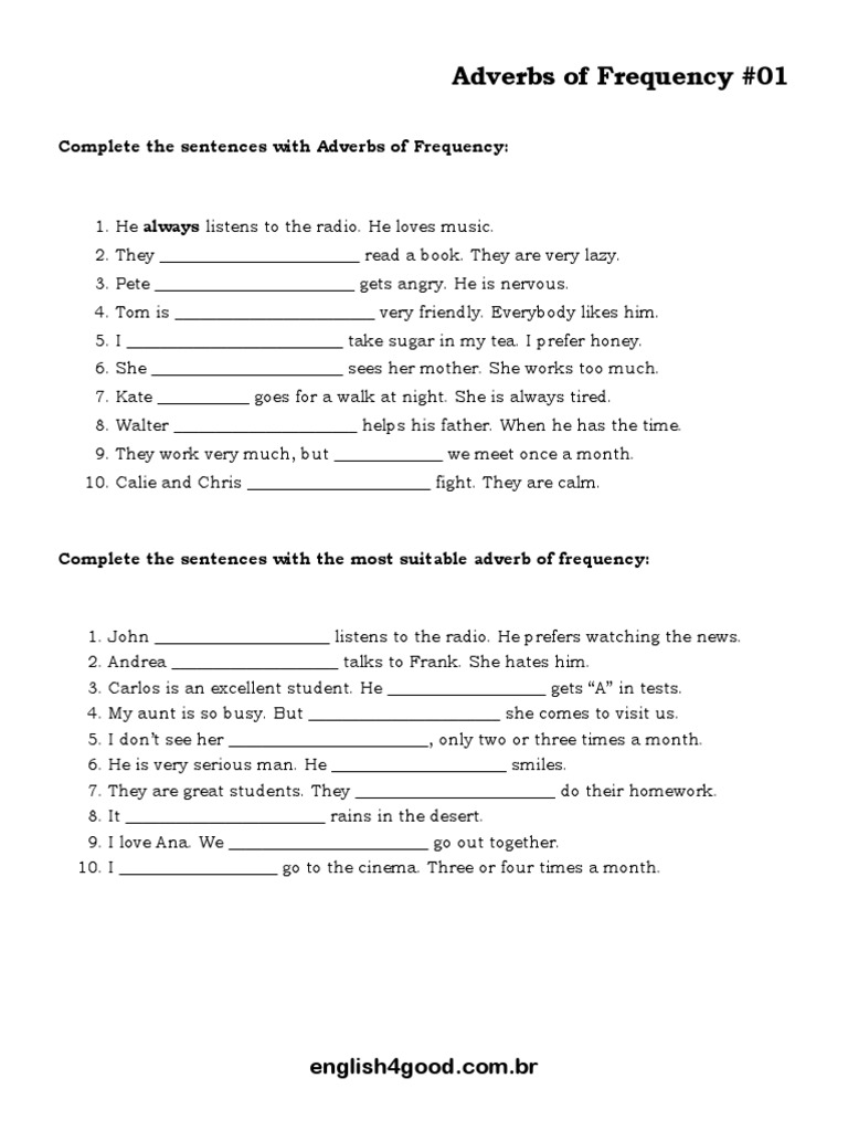 Adverbs of Frequency Exercise | PDF