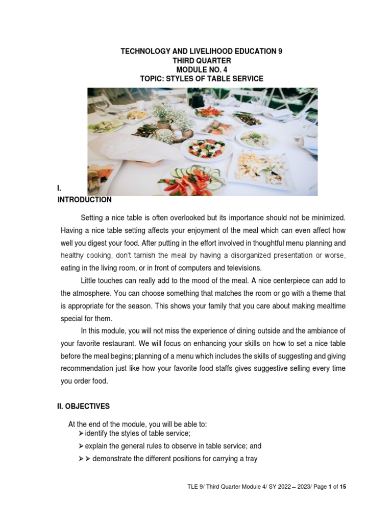 Tle 9 Module 4 Third Quarter | PDF | Tableware | Waiting Staff