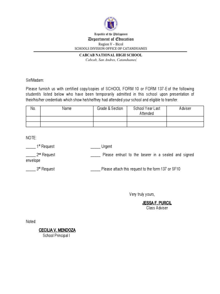 F10 Letter Request | PDF