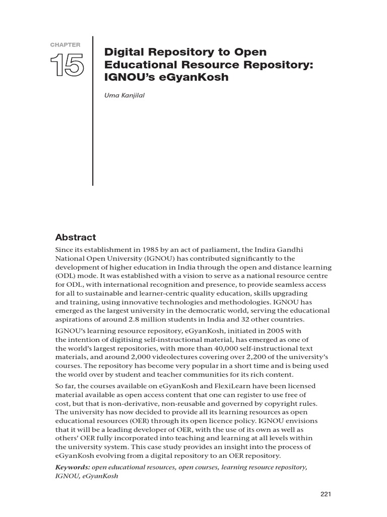 Digital Repository To Open Educational Resource Repository: Ignou'S ...