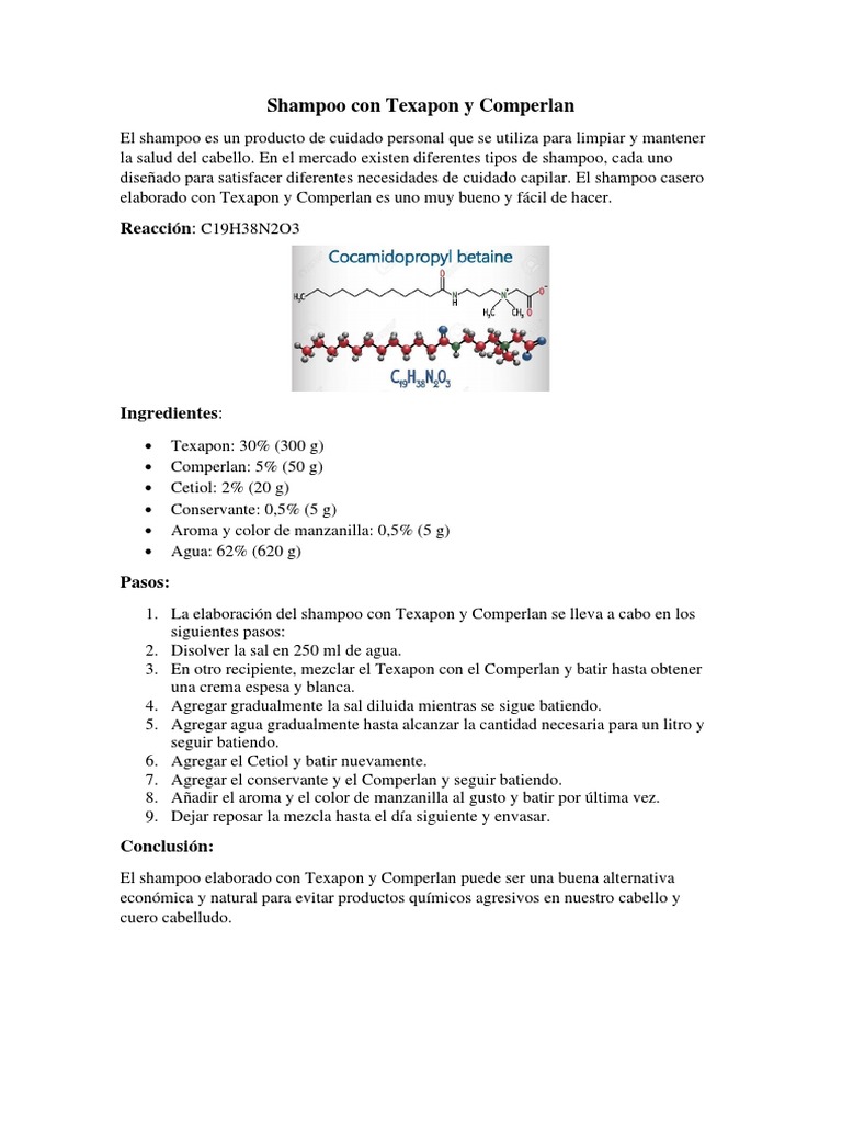 Shampoo Con Texapon y Comperlan | PDF | Cocina, comidas y vino ...