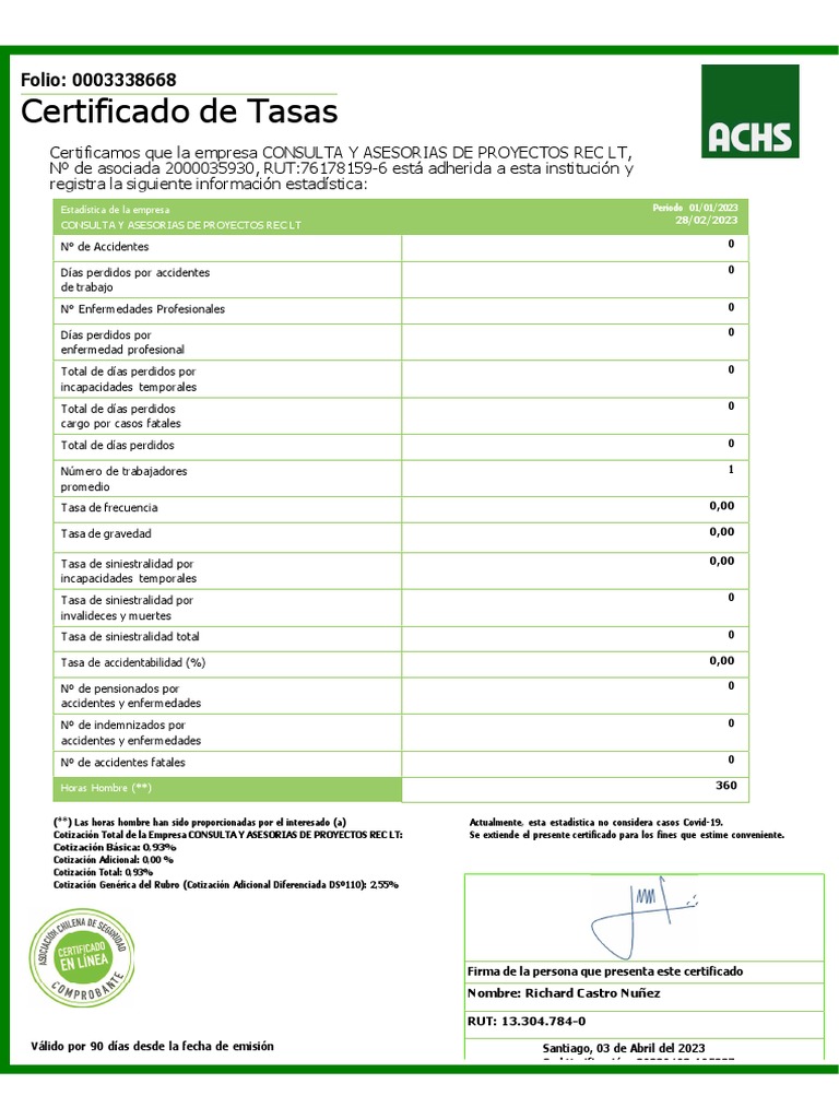 Certificado de Tasas | PDF