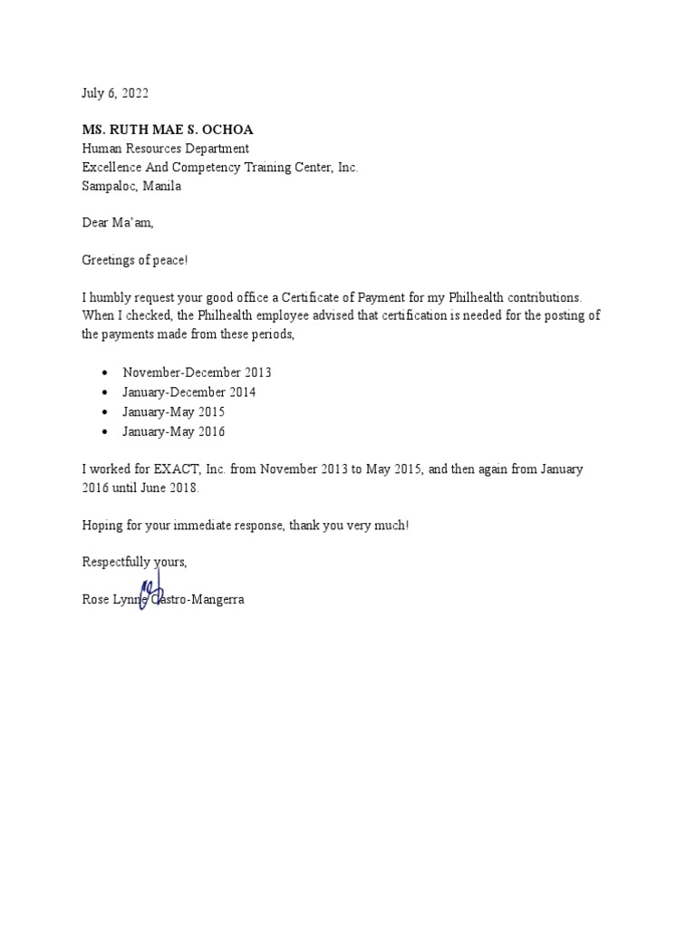 Request Letter - Philhealth | PDF | Career & Growth | Finance & Money ...