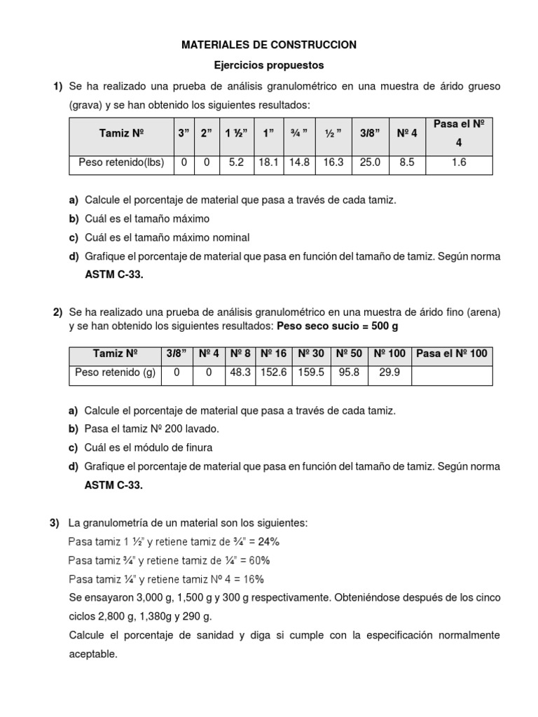 MATERIALES DE CONSTRUCCION Ejercicios Propuestos | PDF | Materiales de construcción | Geomorfología