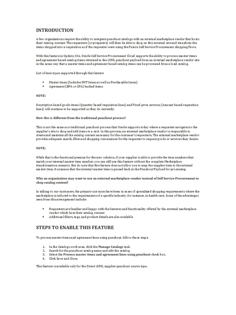Processing Master Items and Agreement Lines from External Marketplace Vendors through Punchout ...