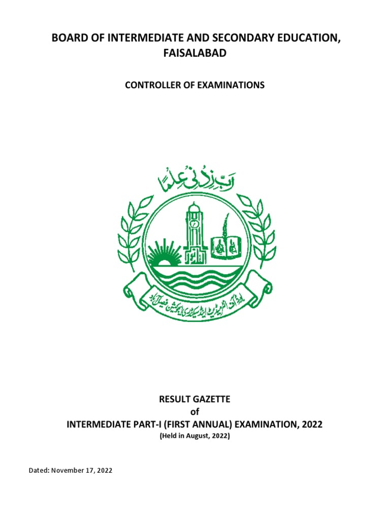 Board of Intermediate and Secondary Education, Faisalabad | PDF ...