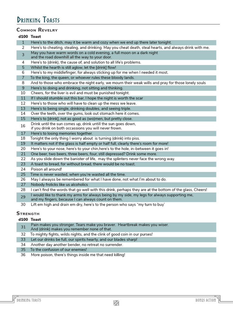 D100 Drinking Toasts Pdf