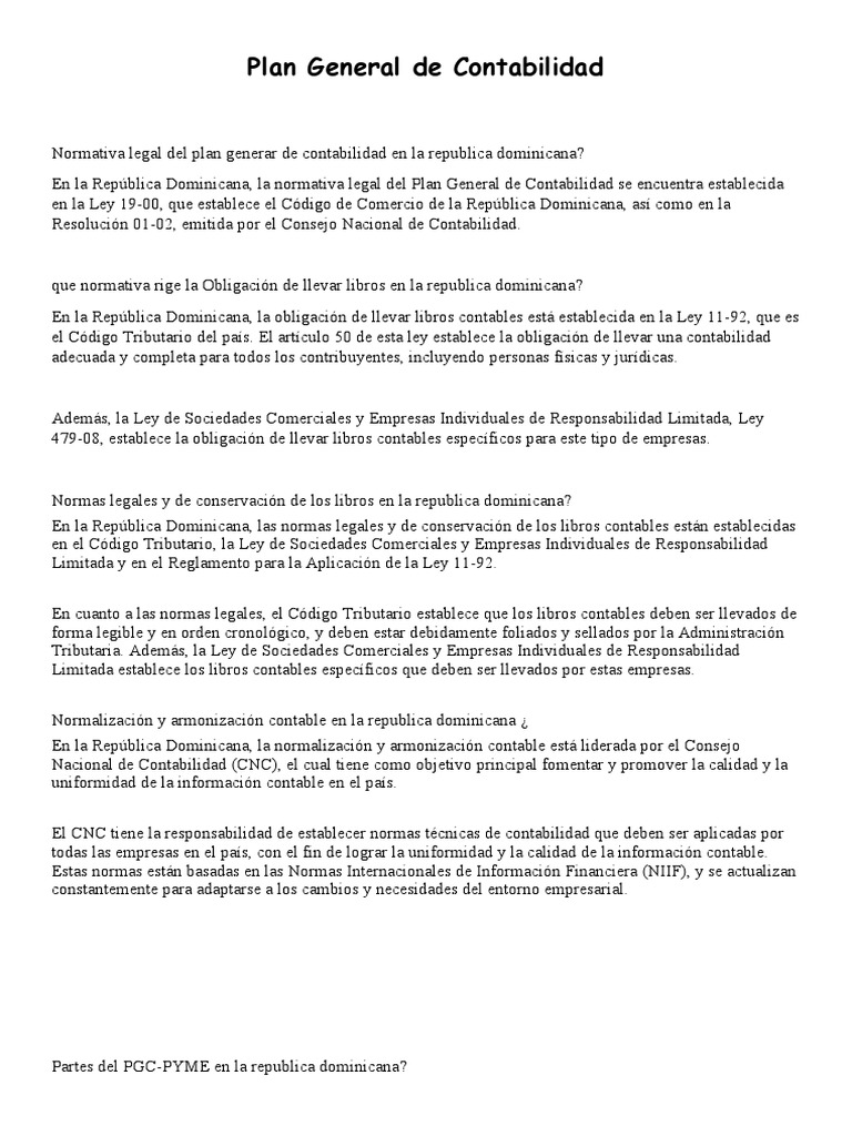 Plan General de Contabilidad | PDF | Contabilidad | Estado financiero