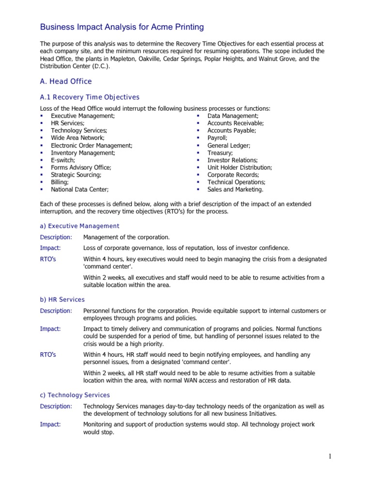 Sample Business Impact Analysis | PDF | Invoice | Call Centre