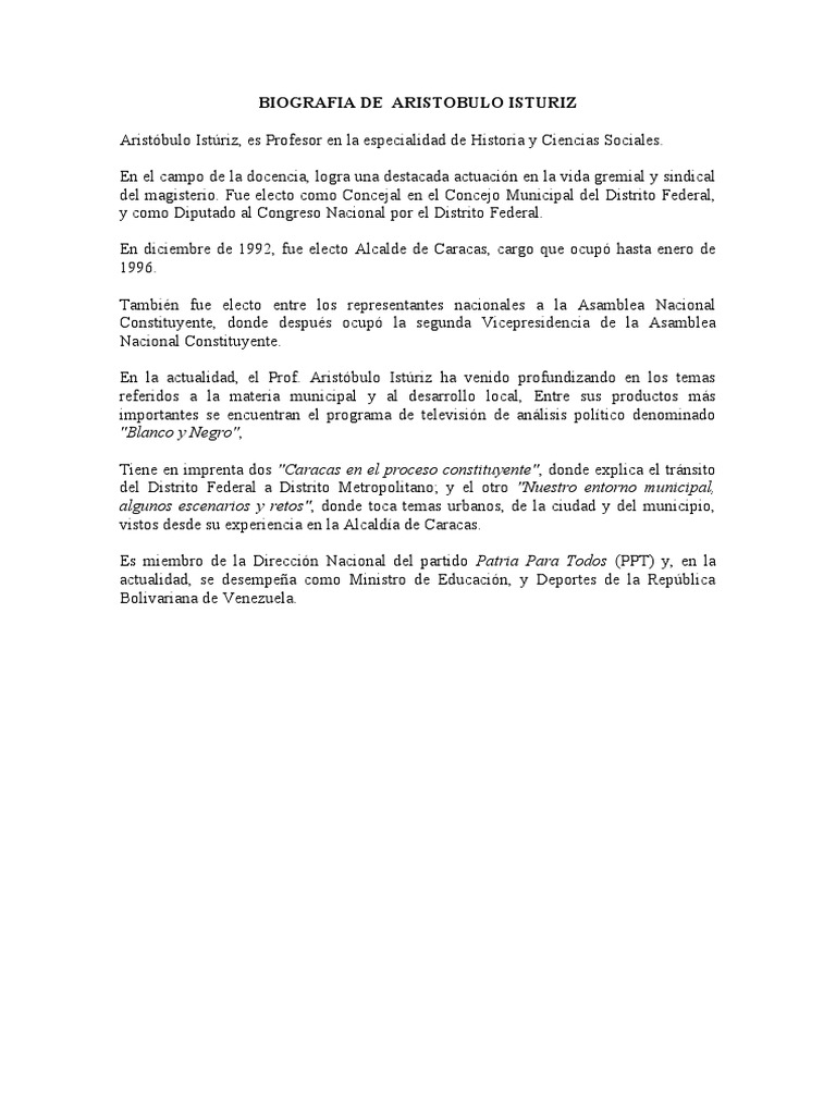 Biografia de Aristobulo Isturiz: "Blanco y Negro" | PDF