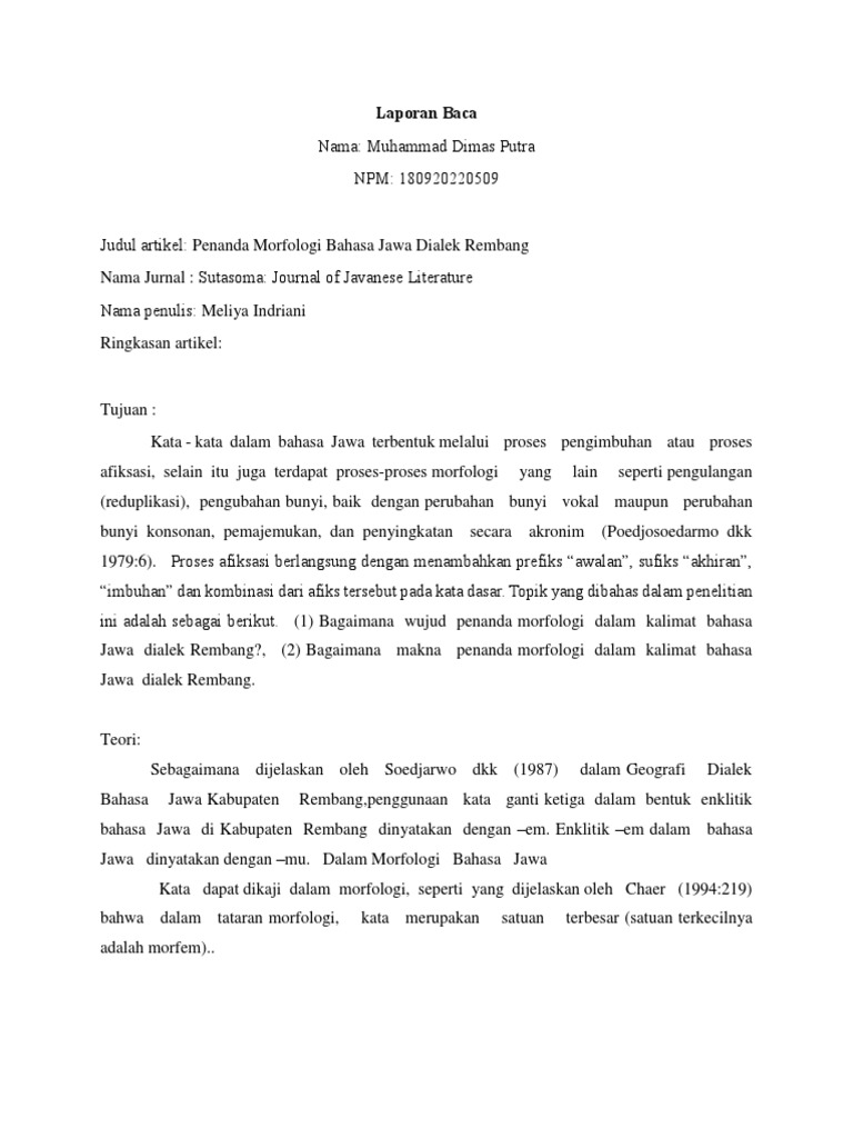 Laporan Baca Muhammad Dimas Putra | PDF | Seni & Disiplin Bahasa