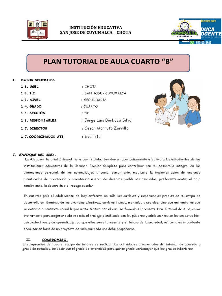 Plan de Tutoría - Jorge 4B | PDF | Salón de clases | Las emociones