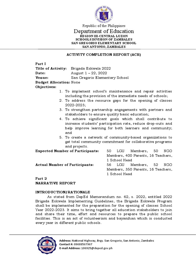 ACR-Brigada Eskwela 2022 | PDF