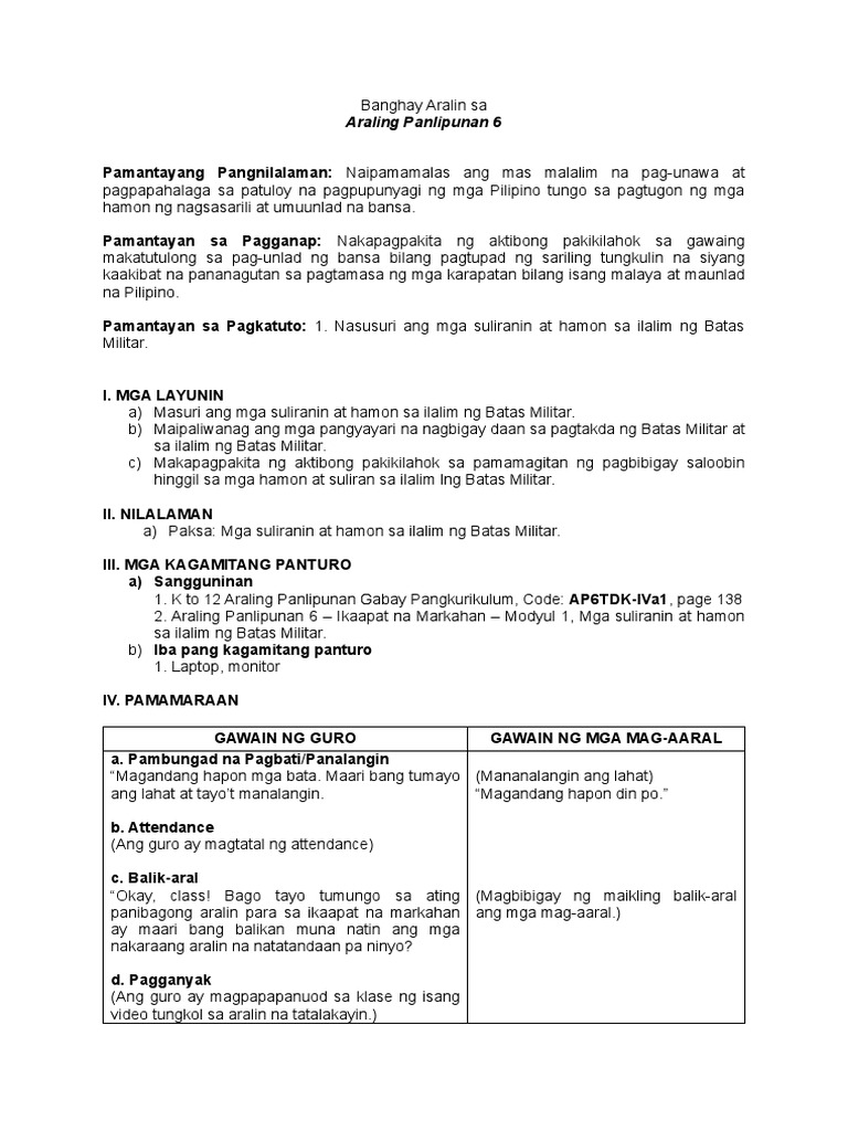 Banghay Aralin Sa AP | PDF