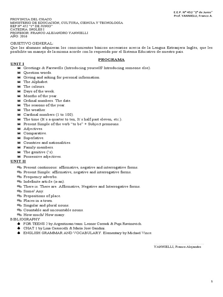 Programa de Ingles (7mo) | PDF | Syntactic Relationships | Cognitive Science