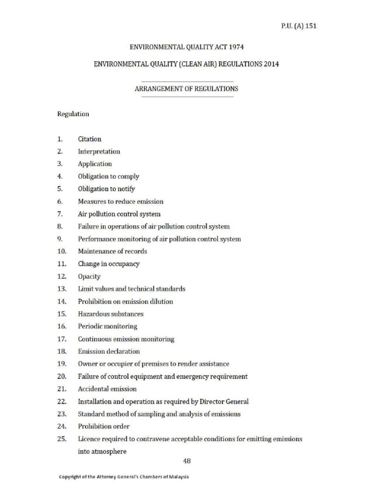ENVIRONMENTAL QUALITY (CLEAN AIR) REGULATIONS 2014 - English Version | PDF