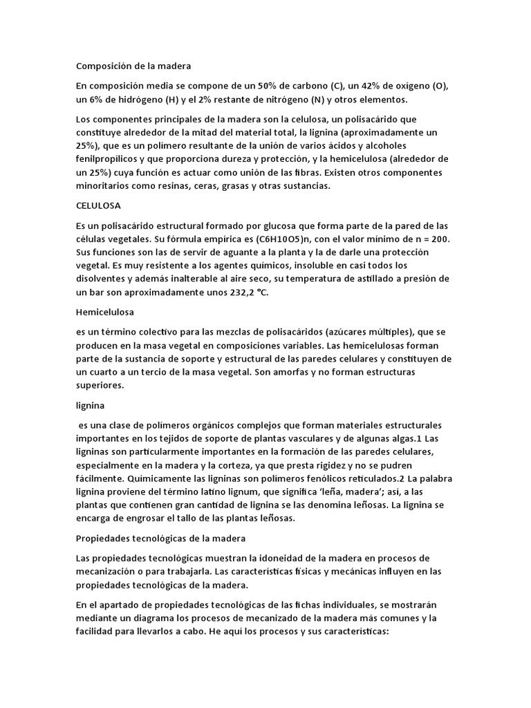 Composición de La Madera | PDF | Madera | Lignina