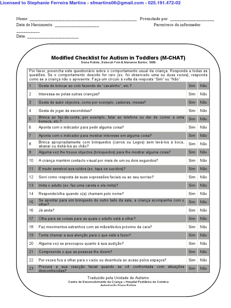 Modified Checklist For Autism in Toddlers (M-CHAT) | PDF