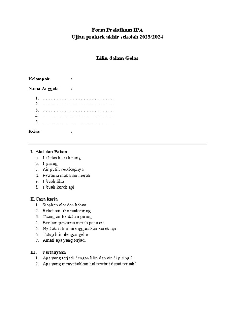 Percobaan Lilin dalam Gelas | PDF