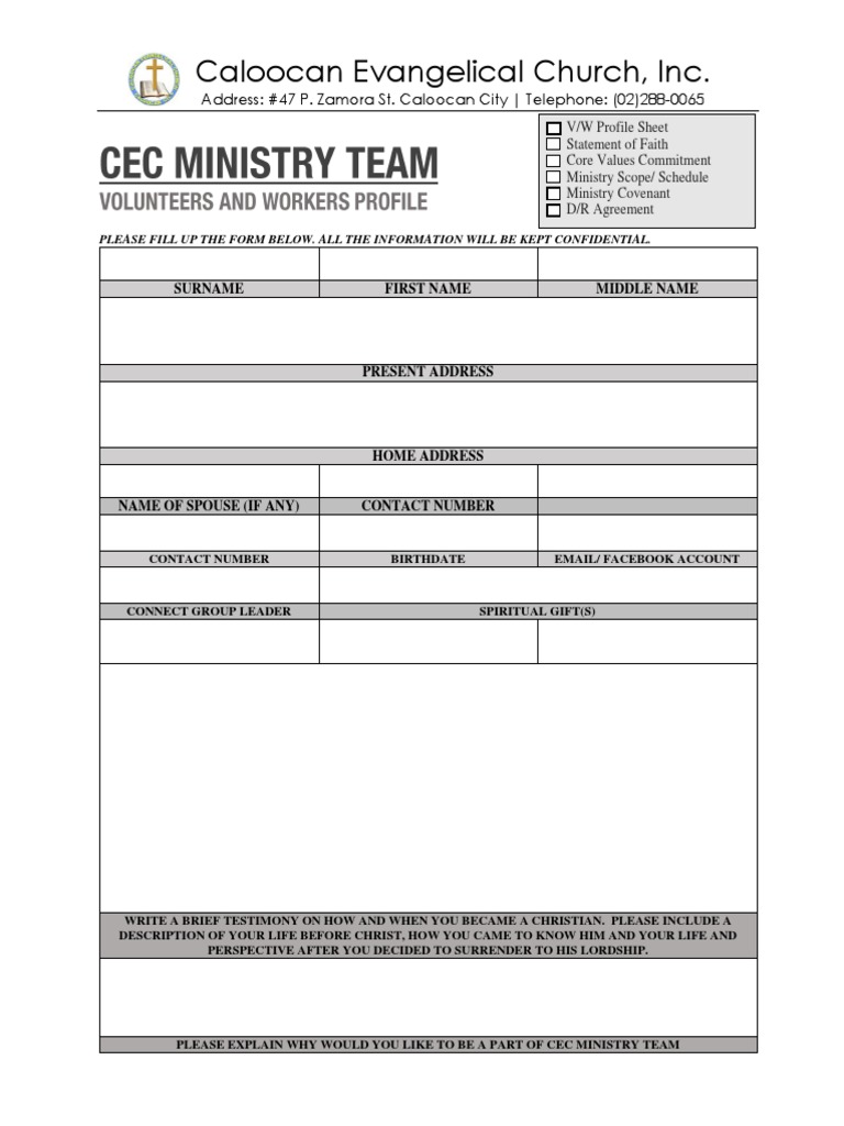 Ministry Team Workers Profile and Covenant | PDF | Eternal Life ...