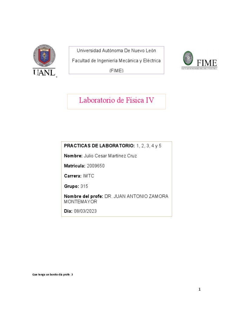 Practicas 1,2,3,4y5 Lab Fis 4 | PDF | Refracción | Ligero