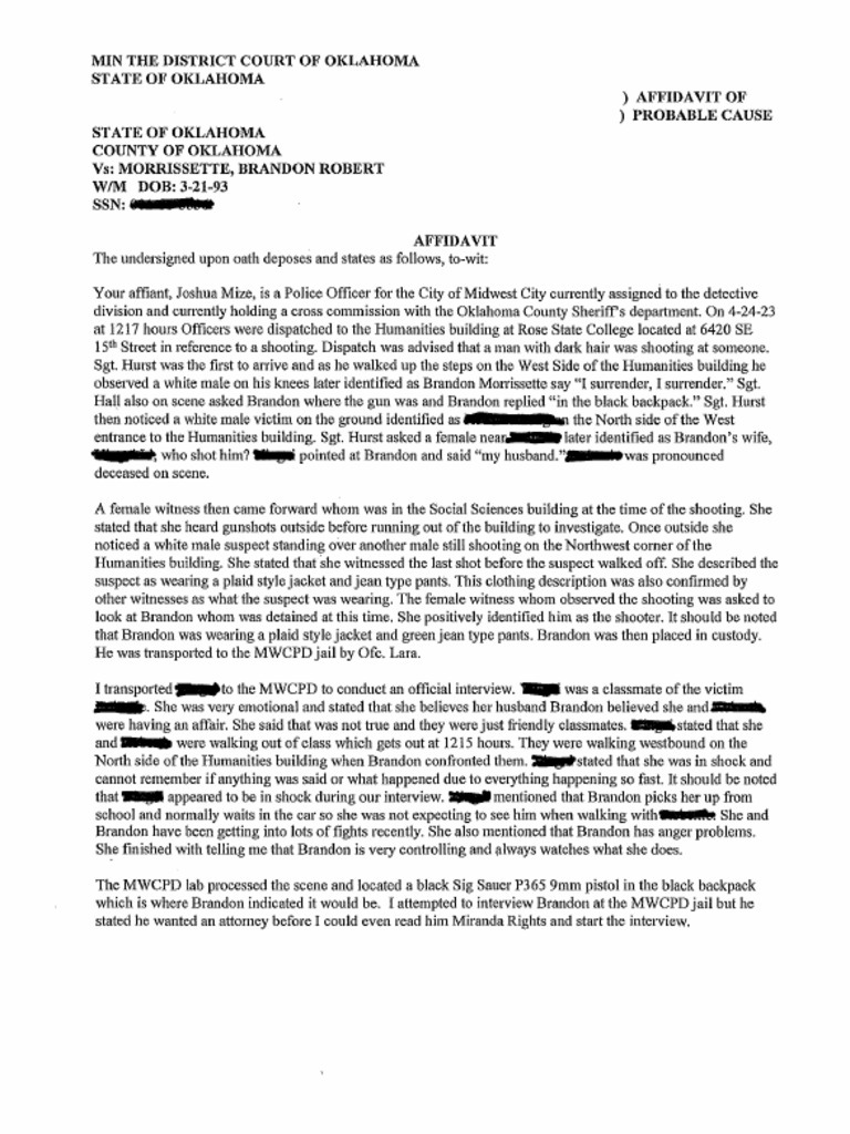 Arrest Affidavit For Brandon Morrissette | PDF