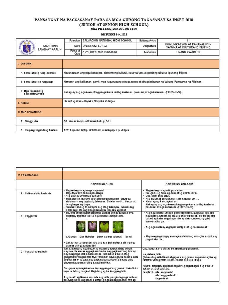 Pansangay Na Pagsasanay para Sa Mga Gurong Tagasanay Sa Inset 2018 ...