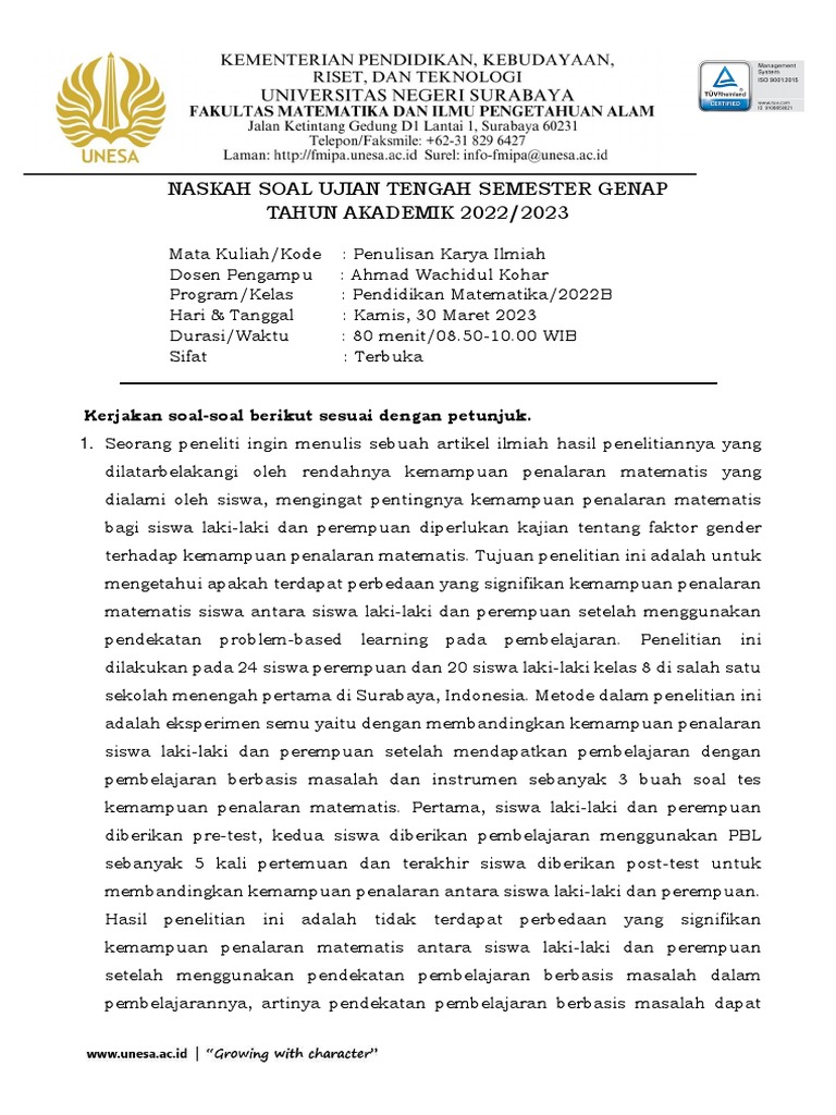 Naskah UTS 2023 20B | PDF | Karier & Perkembangan | Metode & Bahan Ajar