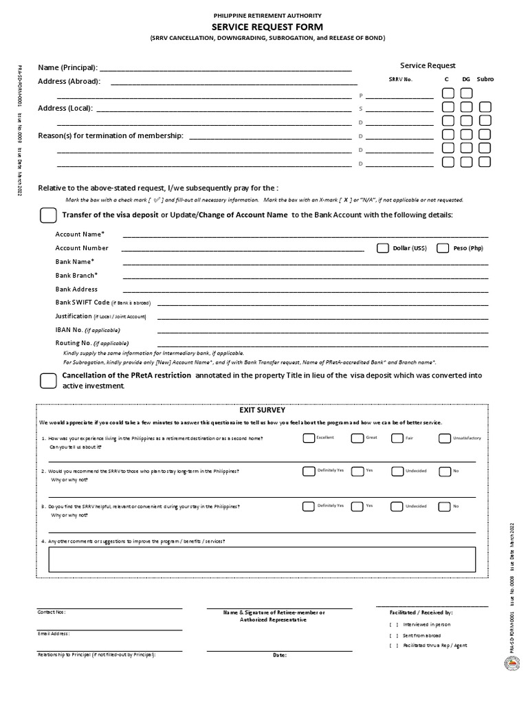 SRRV Cancellation Service Request Form PRA SD FORM 0001 Issue No.0003 ...