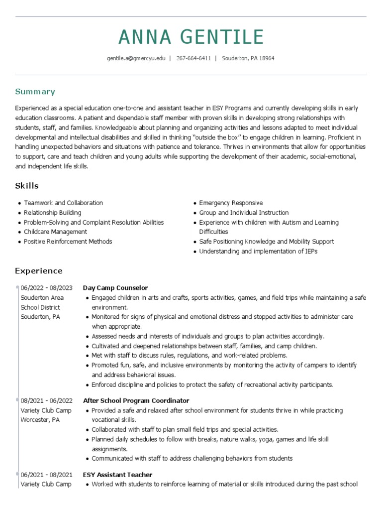 anna gentile resume edited | PDF | Learning | Psychology