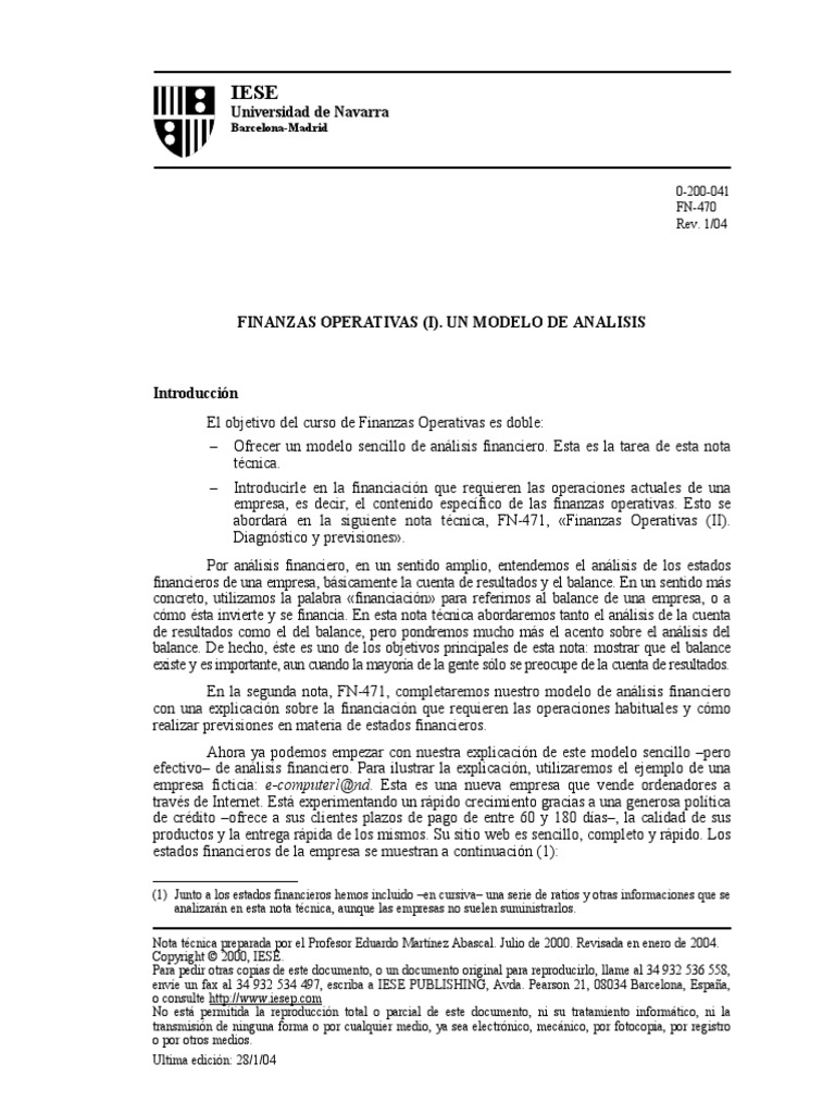 Finanzas Operativas I | PDF | Rentabilidad sobre recursos propios ...