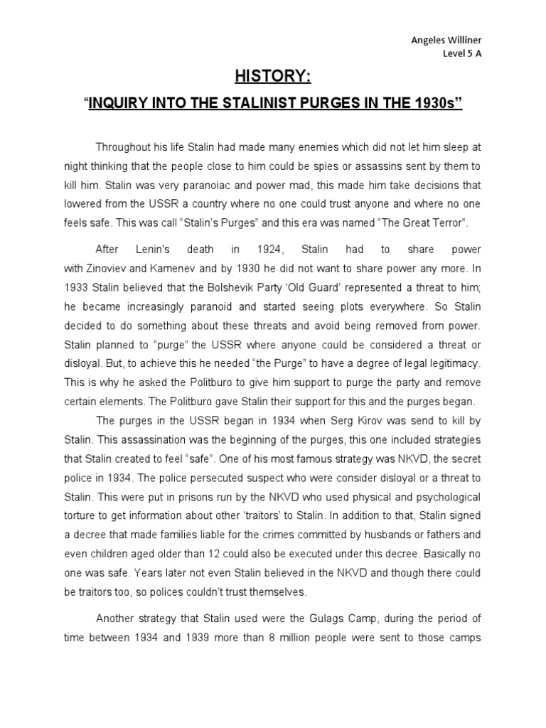 HISTORY THE PURGE OF STALIN Essay | PDF | Joseph Stalin | Soviet Union