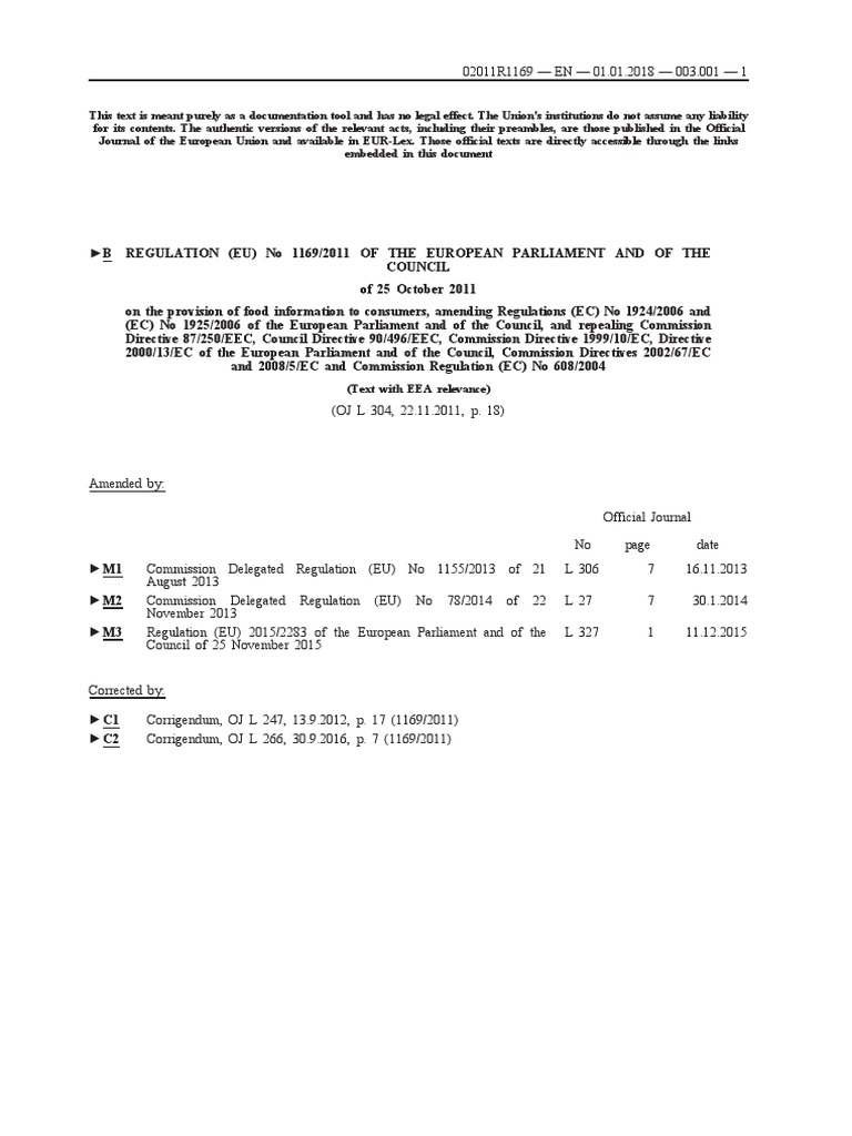 EU Regulation 1169/2011 Overview | PDF | European Economic Community ...