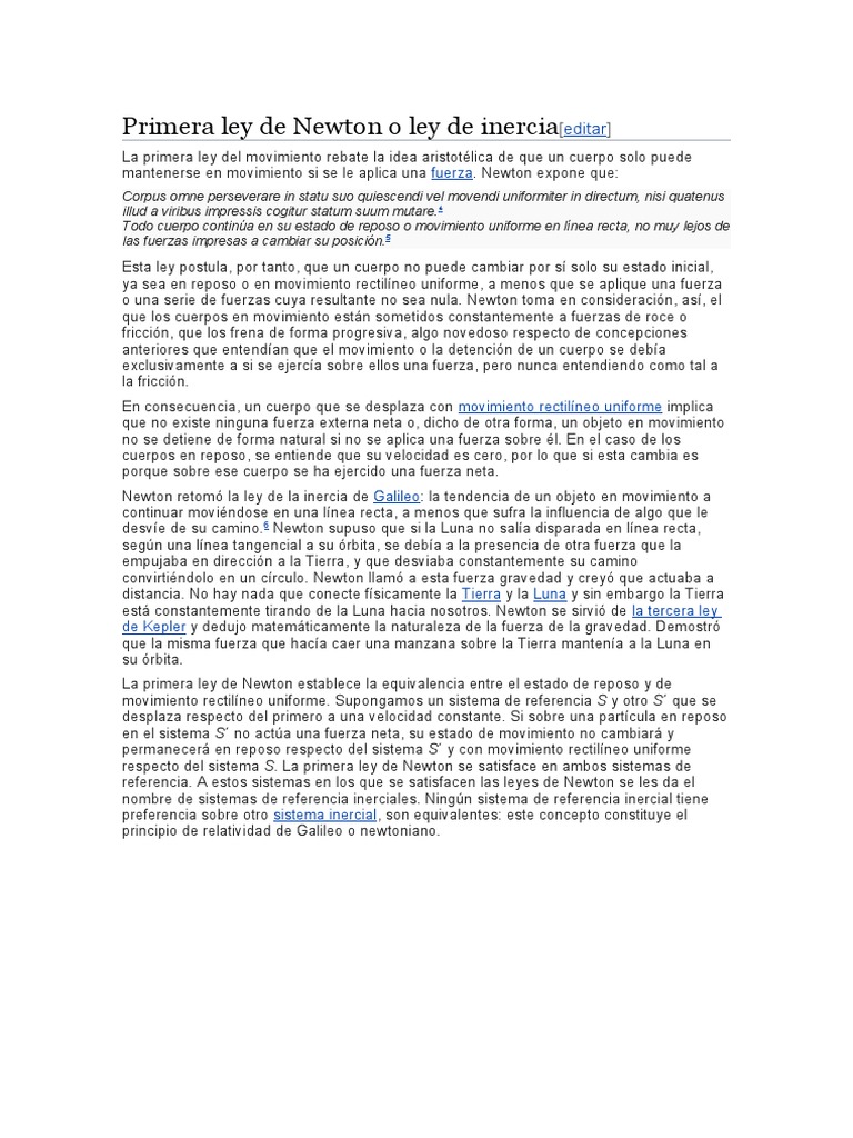 Primera Ley de Newton: Ley de Inercia | PDF | Las leyes del movimiento ...