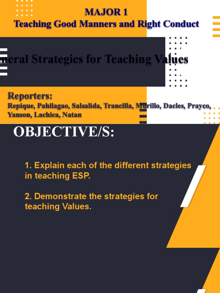 Major 1 Teaching Good Manners and Right Conduct: General Strategies For ...