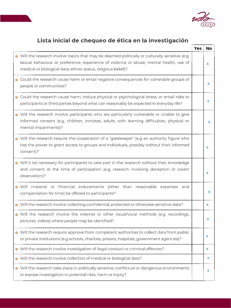 Lista Inicial de Chequeo de Ética en La Investigación | PDF | Informed ...